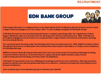 Working at EON Bank Group - Company Profile & Information - Ricebowl.my
